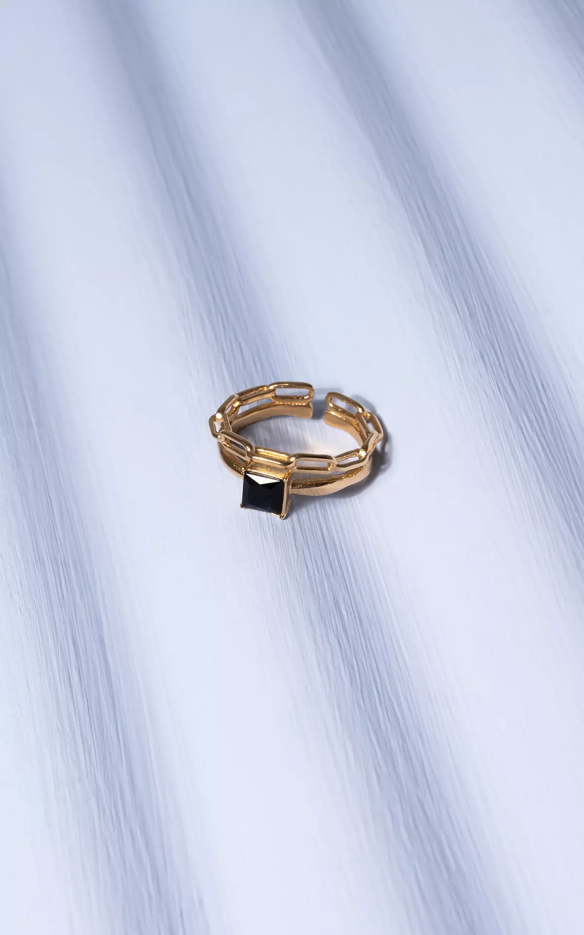 Verstelbare dubbele ring met gekleurd steentje - Goud Zwart