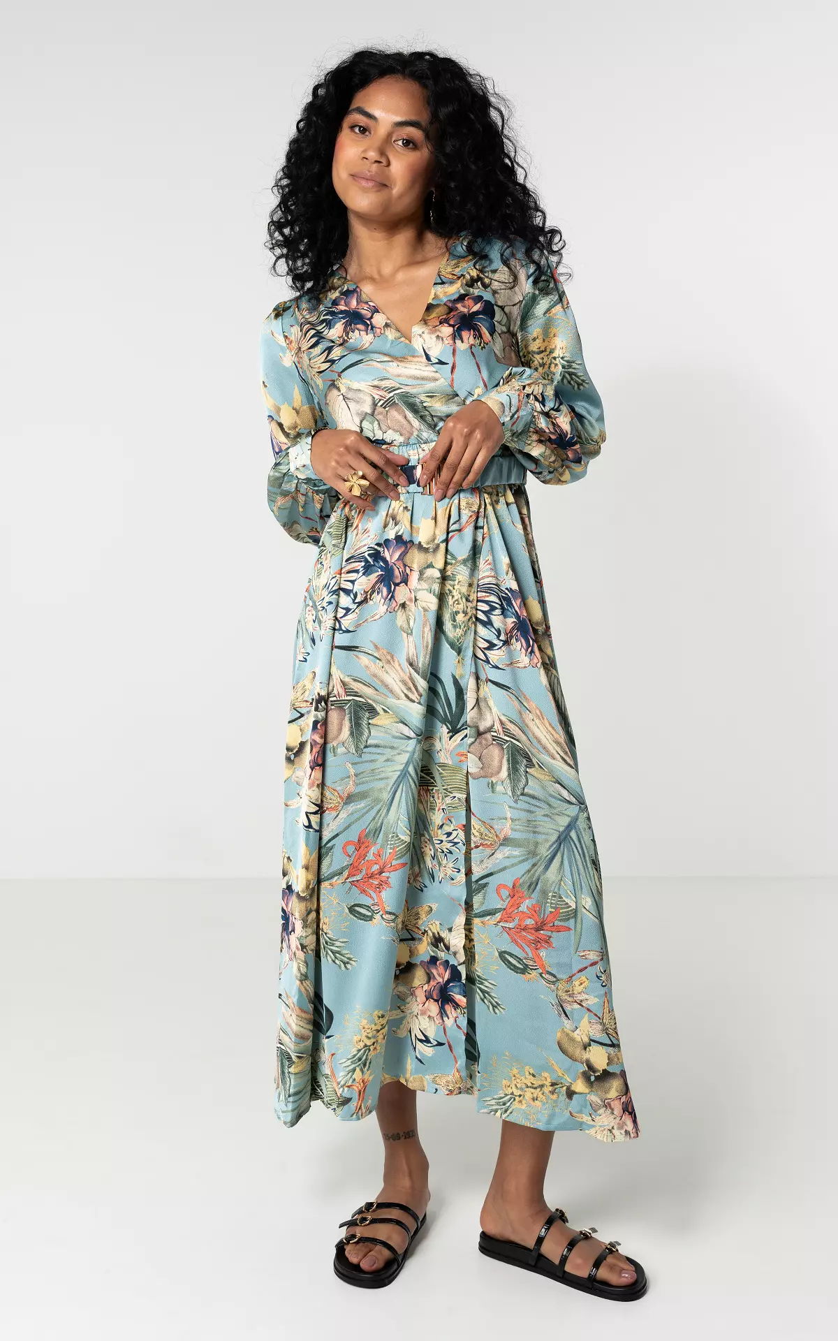 Satin-look jurk met ceintuur - Blauw Groen | Guts & Gusto