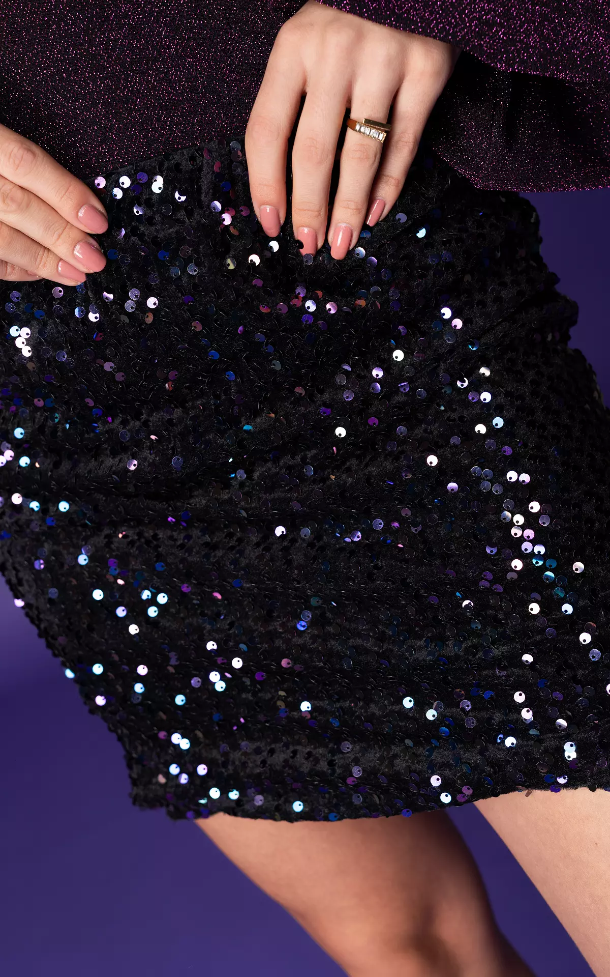 Kort rokje met pailletten - Zwart Paars | Guts & Gusto