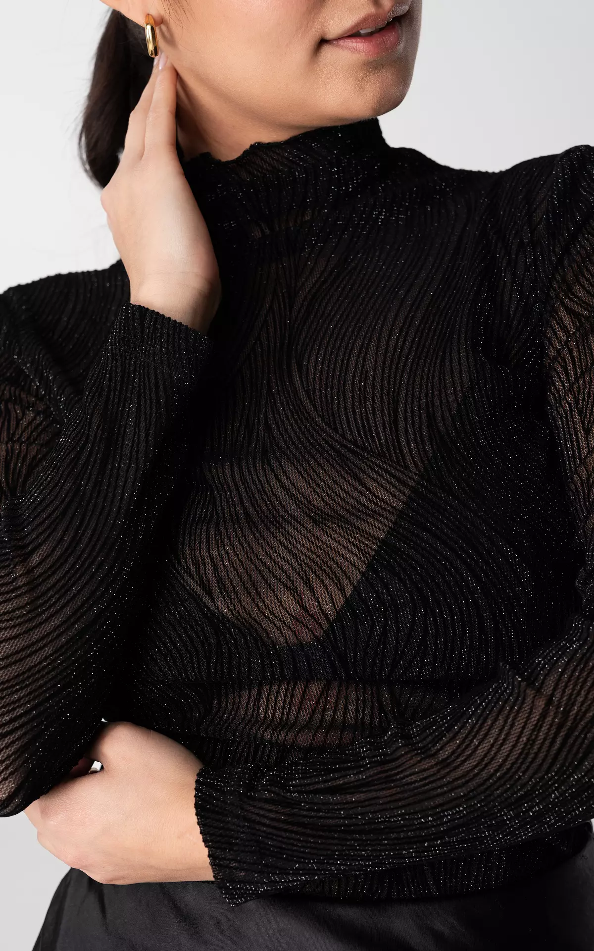 Transparentes Top mit Glitzer-Details - Schwarz